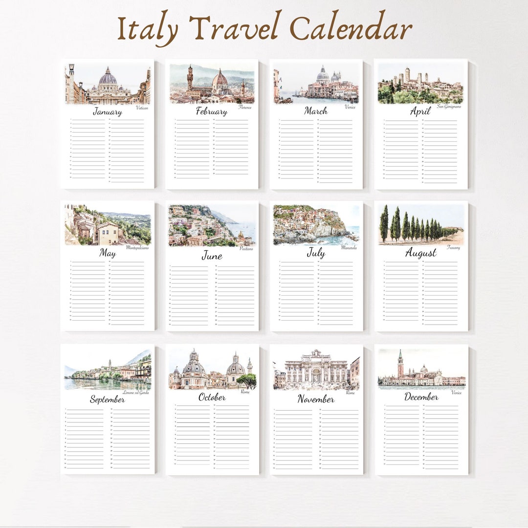 Italy Travel Printable Calendar, Perpetual Birthday Calendar, Italy ...