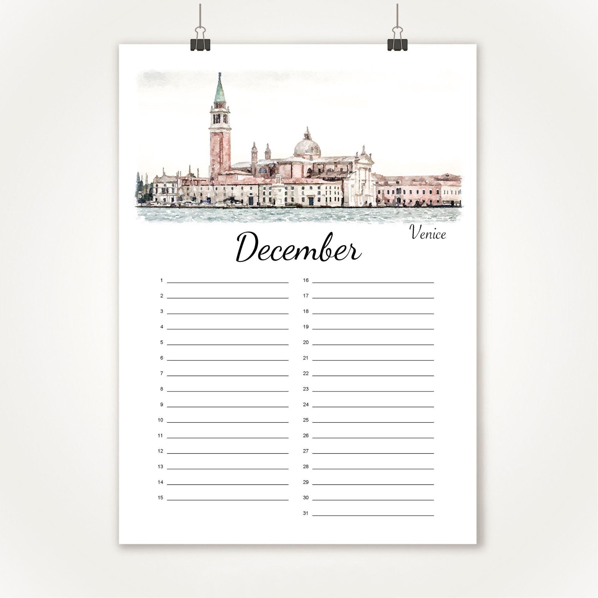 Italy Travel Printable Calendar, Perpetual Birthday Calendar, Italy ...