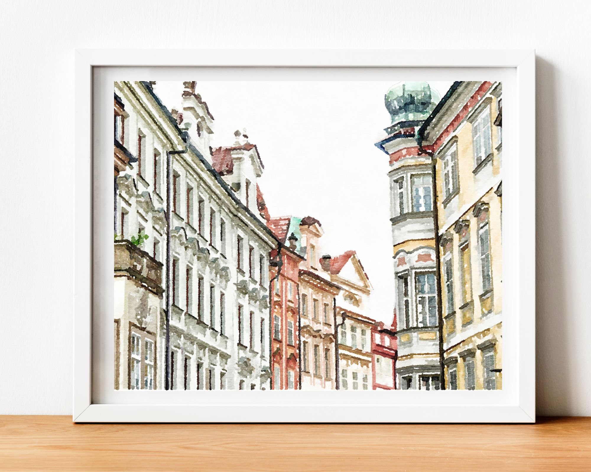 Prague Architecture Watercolor Print, Czech Republic Cityscape, Europa ...