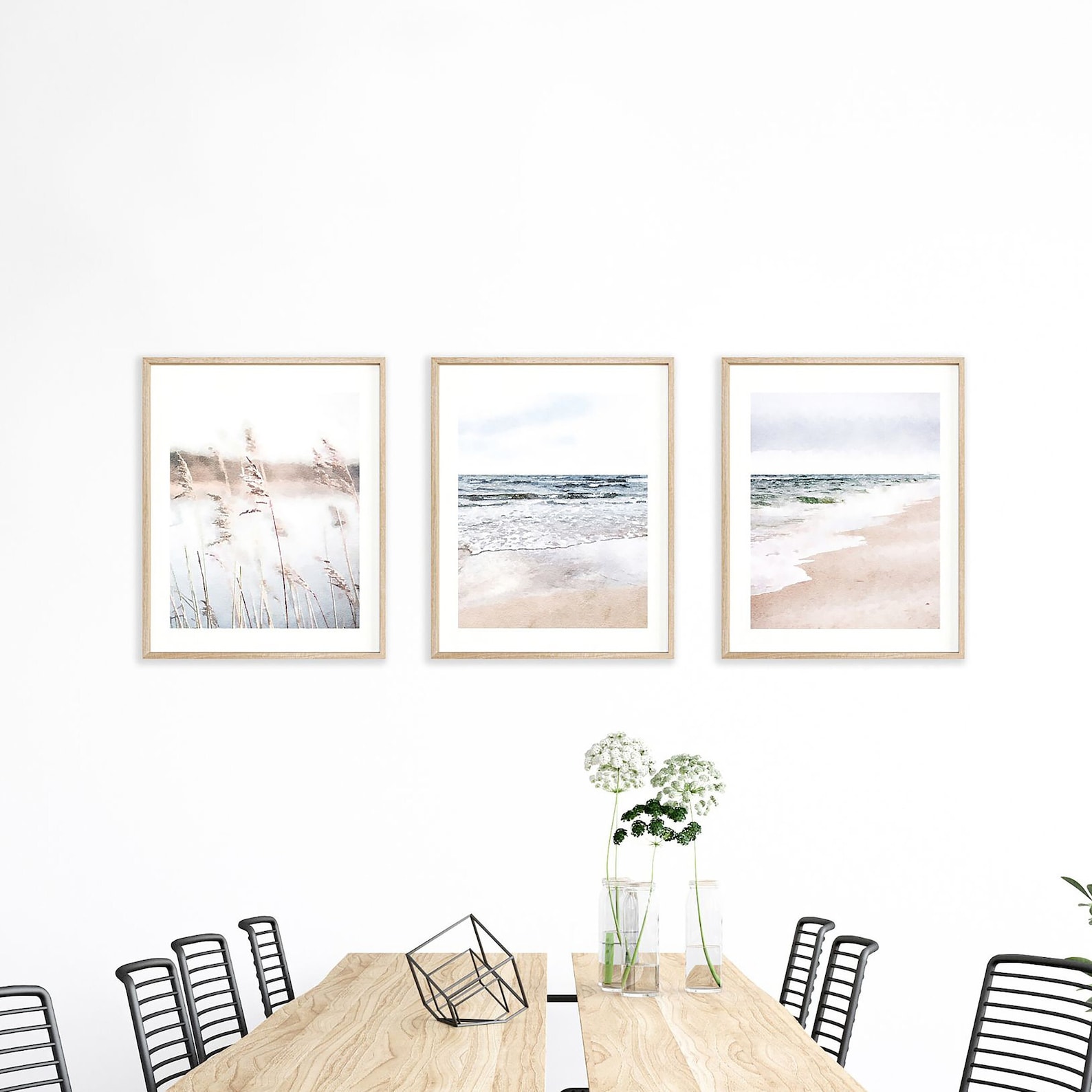 Neutral Beach Print Set of 3 Wall Art, Beach Watercolor Paintings ...