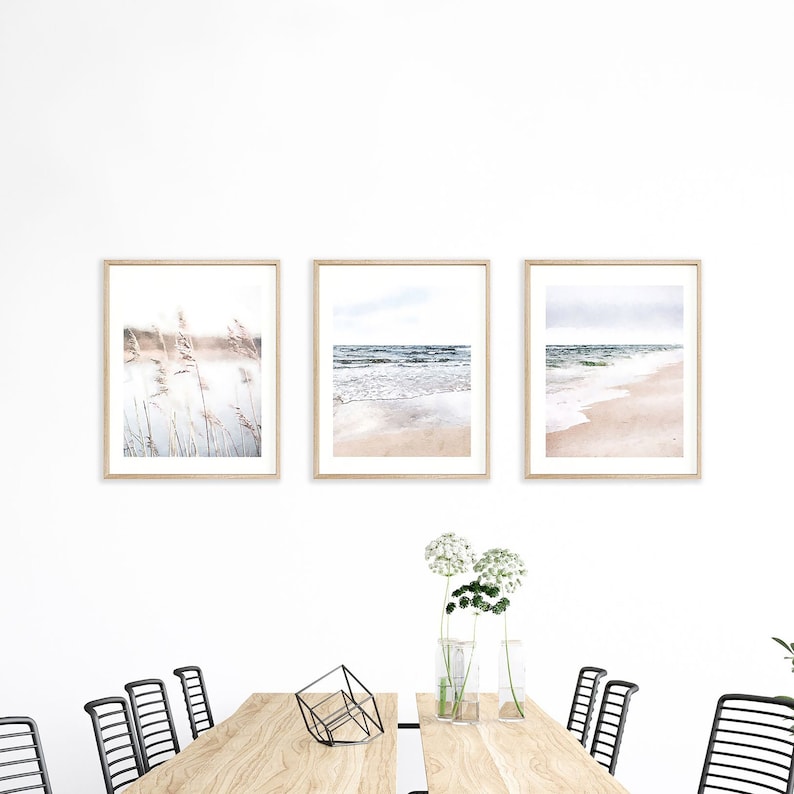 Neutral Beach Print Set of 3 Wall Art, Beach Watercolor Paintings ...