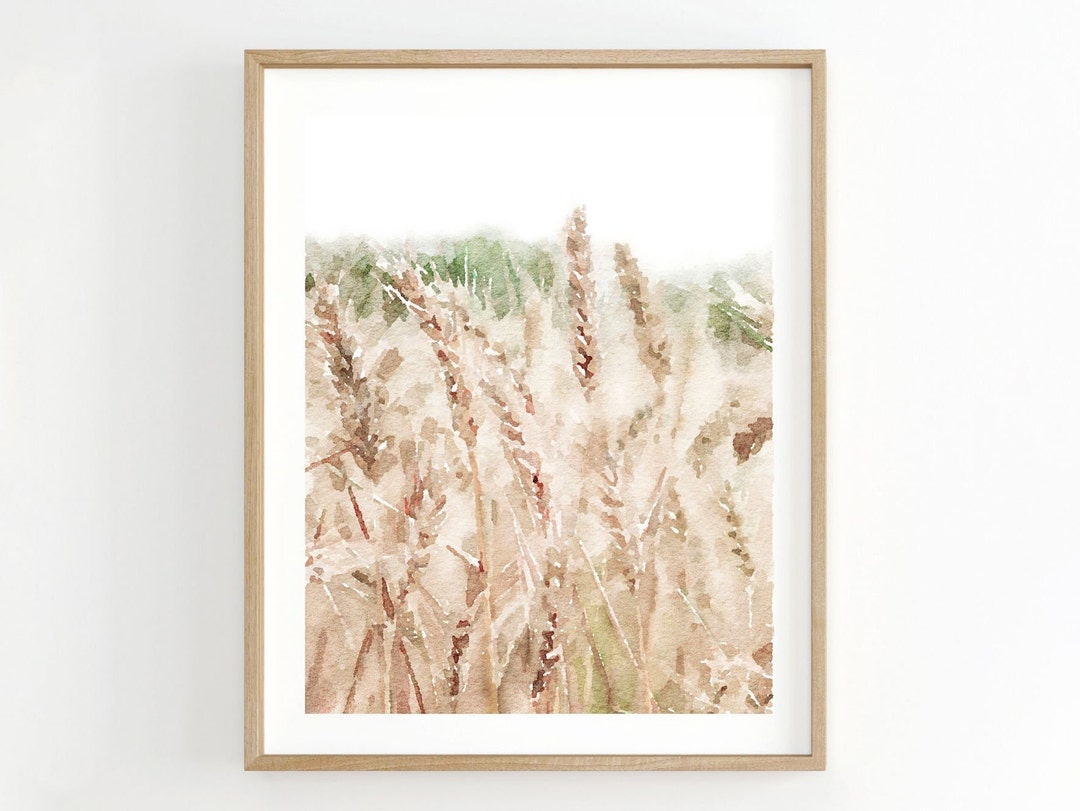 Wheat Field Watercolor Print, Summer Landscape, Neutral Botanical ...