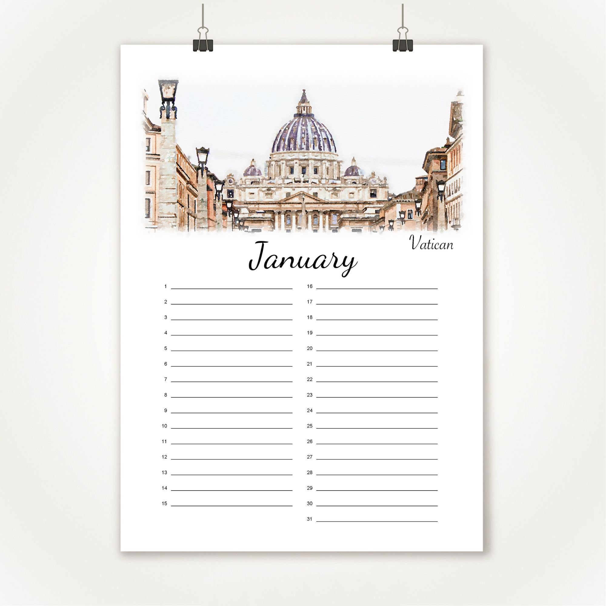 Italy Travel Printable Calendar, Perpetual Birthday Calendar, Italy ...