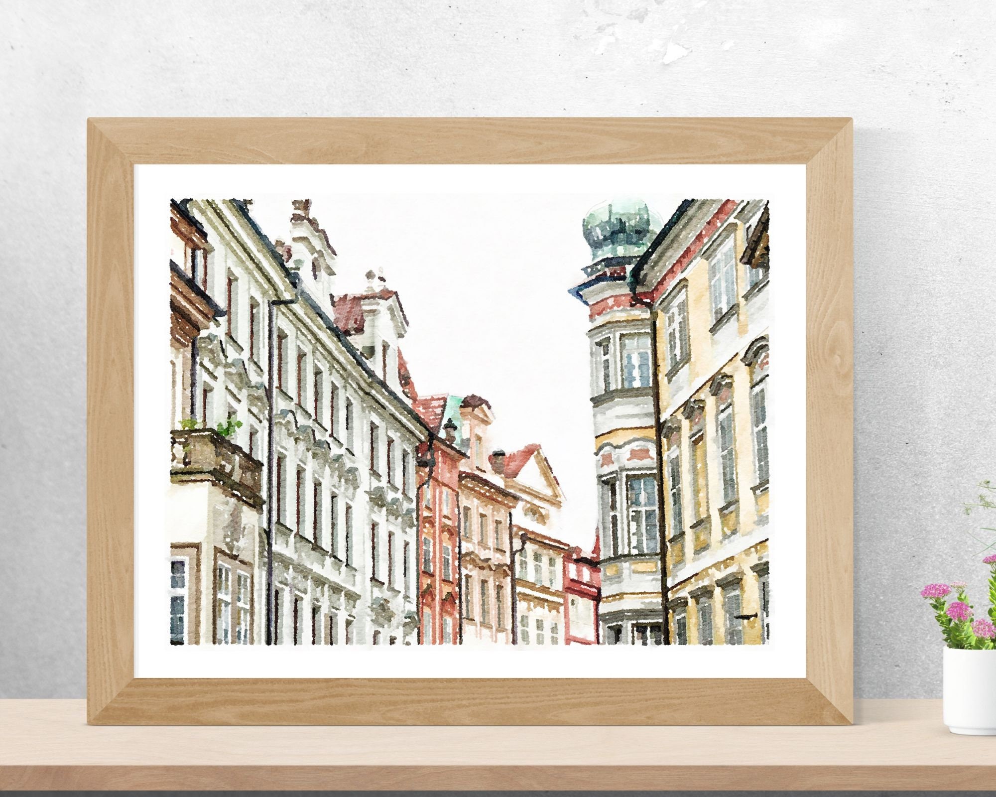 Prague Architecture Watercolor Print, Czech Republic Cityscape, Europa ...