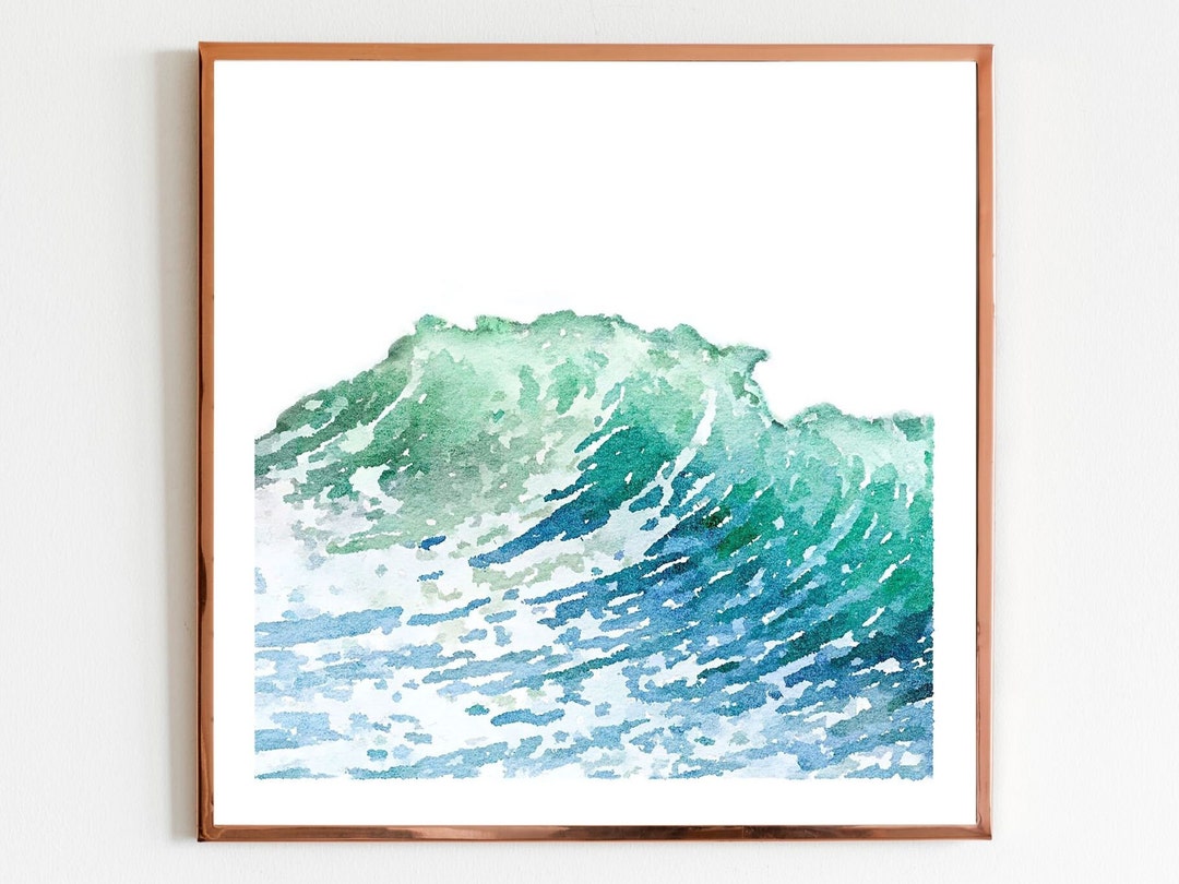 Abstract Wave Watercolor Print, Blue Ocean Prints, Nautical Wall Decor ...