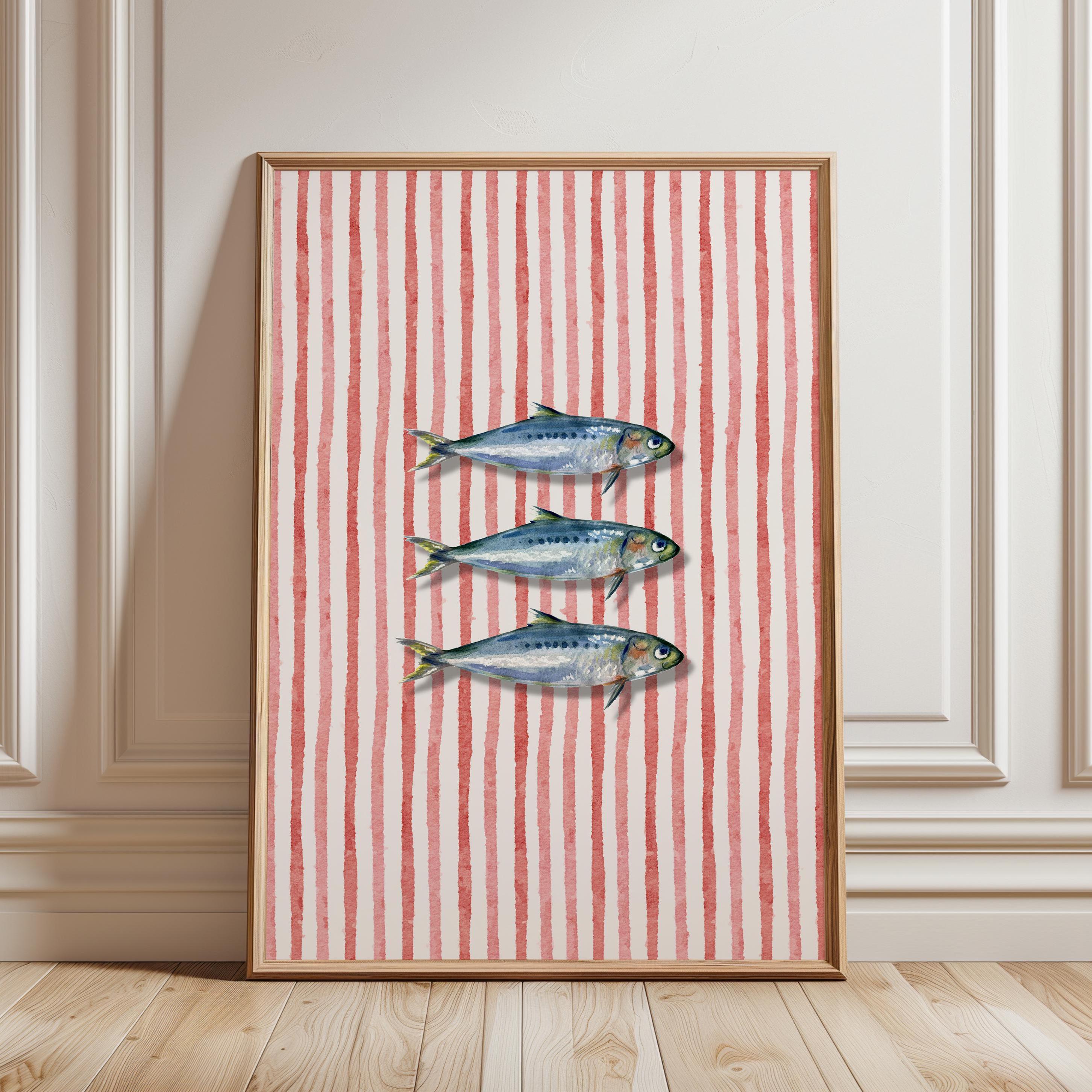 Striped Sardines Digital Art Print, Fish Art Poster, Kitchen Aesthetic ...