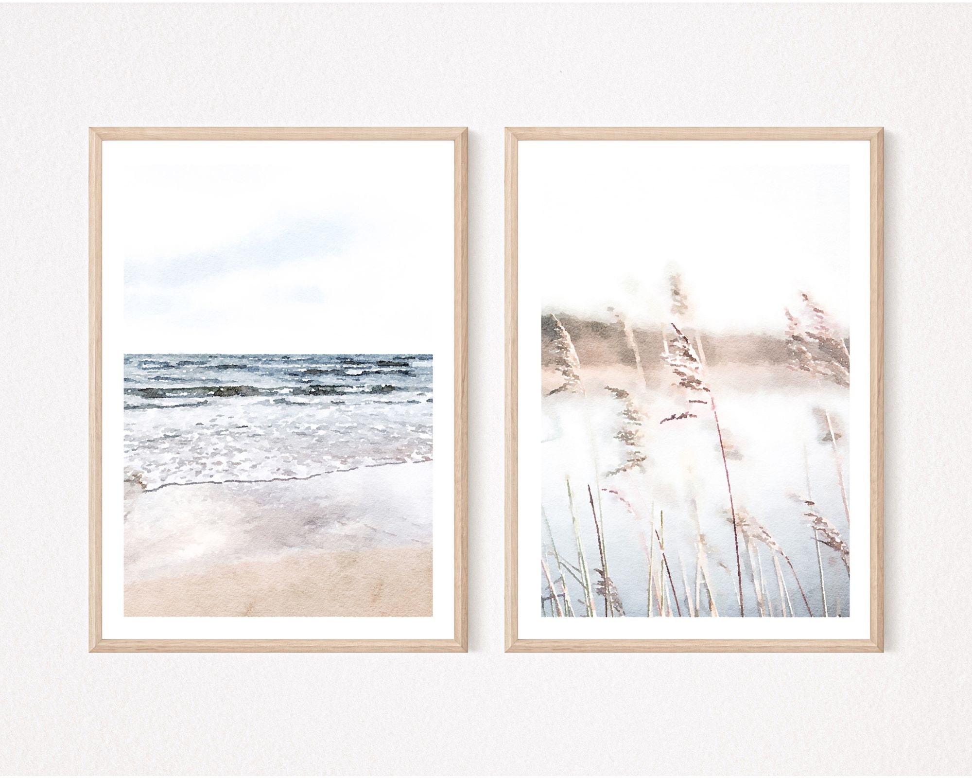 Neutral Beach Print Set of 3 Wall Art, Beach Watercolor Paintings ...