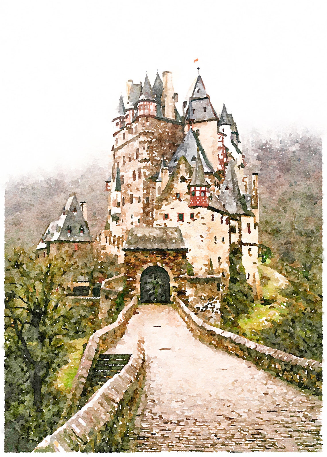 Burg Eltz Castle Watercolor Print, German Castle, European Travel ...