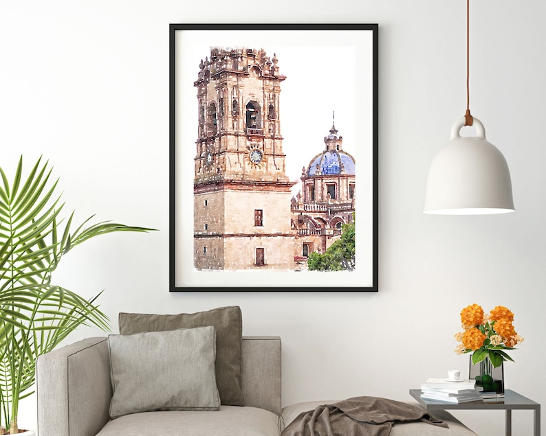 Cathedral De Morelia, Mexico Watercolor Print, Morelia Travel Poster ...