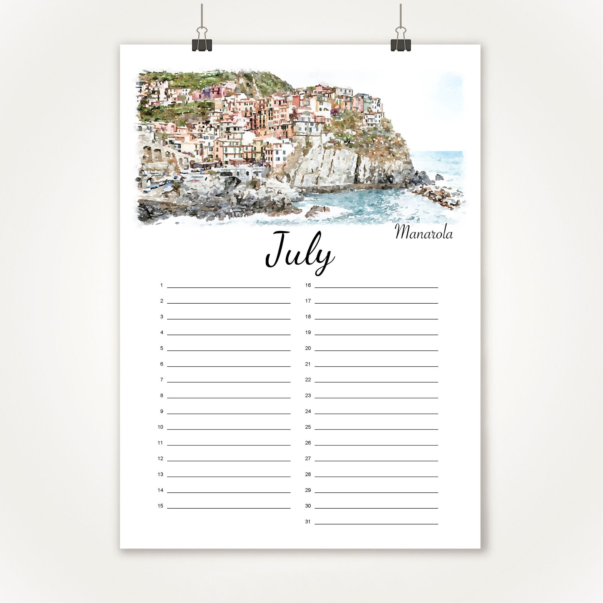 Italy Travel Printable Calendar, Perpetual Birthday Calendar, Italy ...
