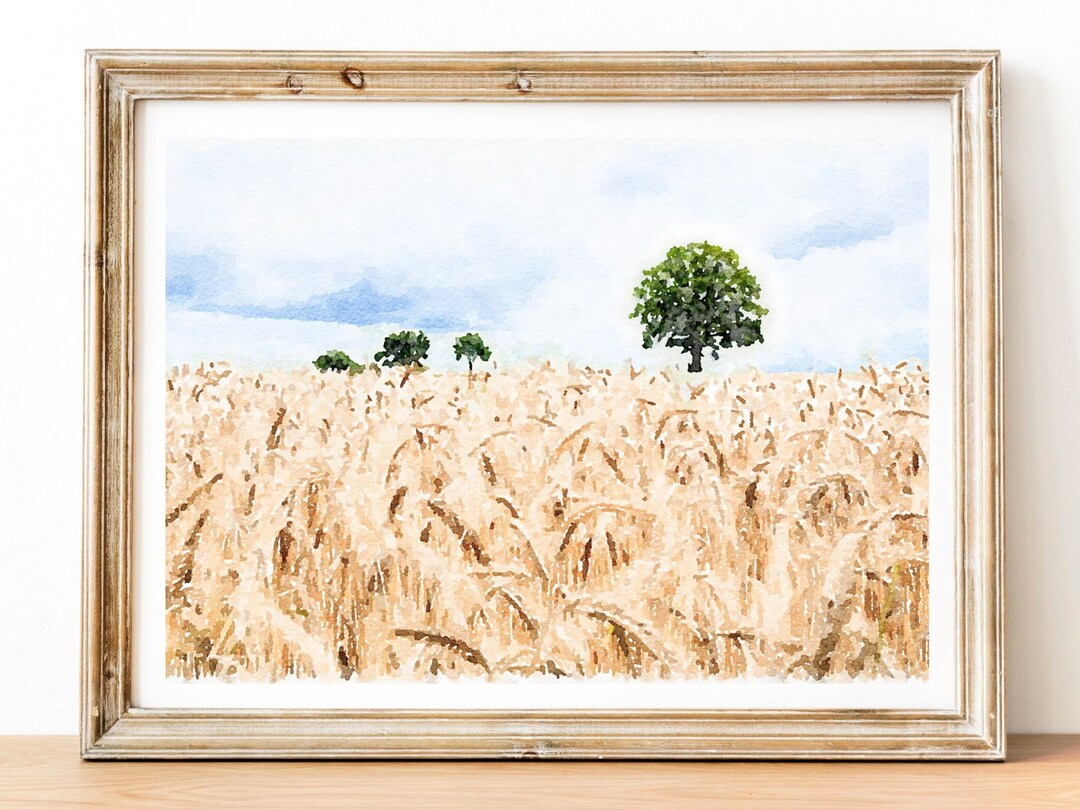 Wheat Field Landscape Art, PRINTABLE Farm Field Landscape Painting ...