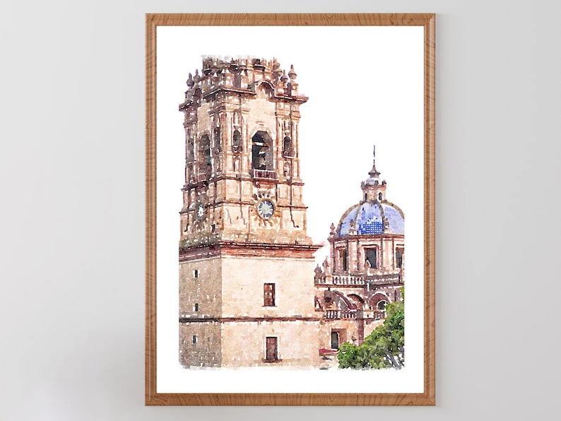 Cathedral De Morelia, Mexico Watercolor Print, Morelia Travel Poster ...