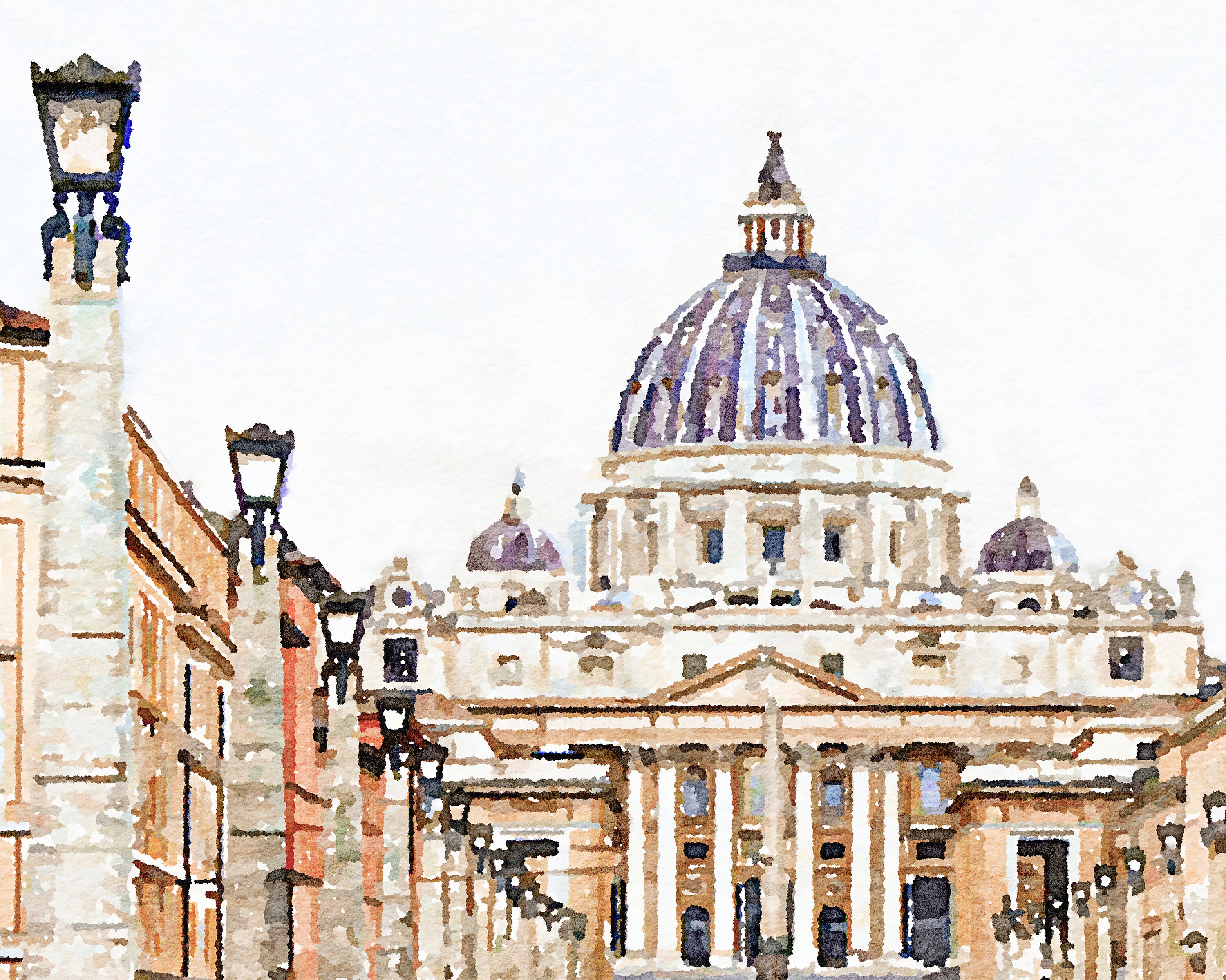 Vatican Rome Italy Watercolor Print, St Peter's Basilica Vatican ...