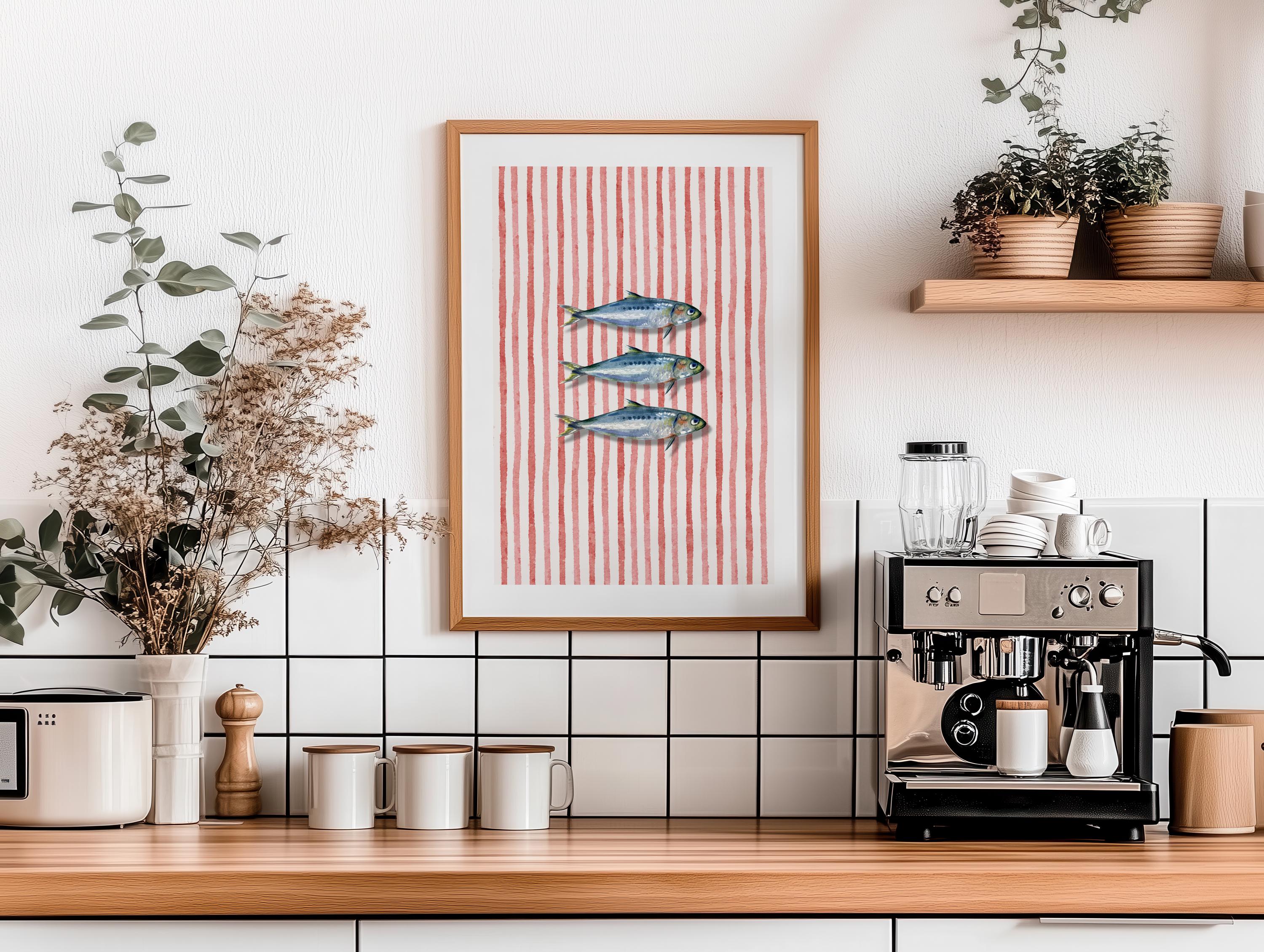 Striped Sardines Digital Art Print, Fish Art Poster, Kitchen Aesthetic ...