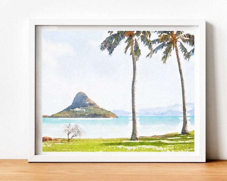 Hawaii O'ahu Watercolor Print, Hawaii Travel Drawing, Beach Wall Art ...