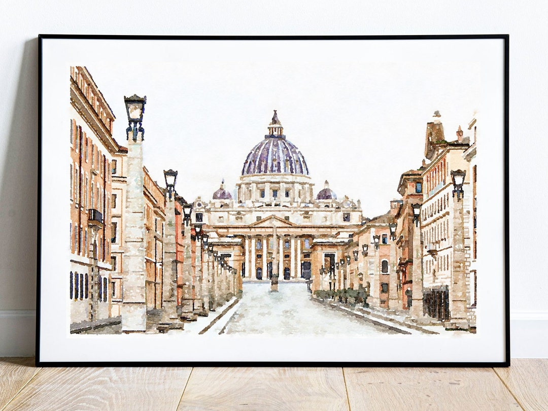 Vatican Rome Italy Watercolor Print, St Peter's Basilica Vatican ...