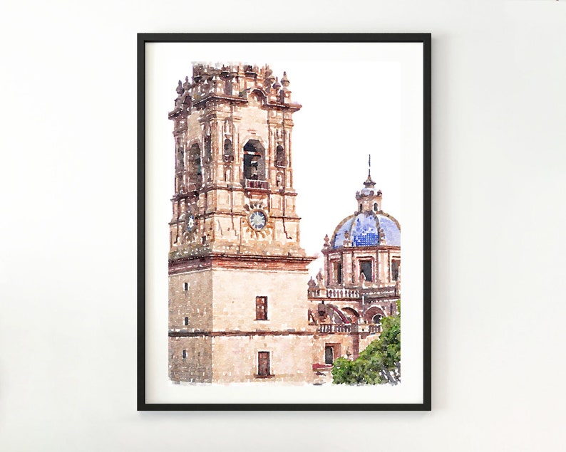 Cathedral De Morelia, Mexico Watercolor Print, Morelia Travel Poster ...