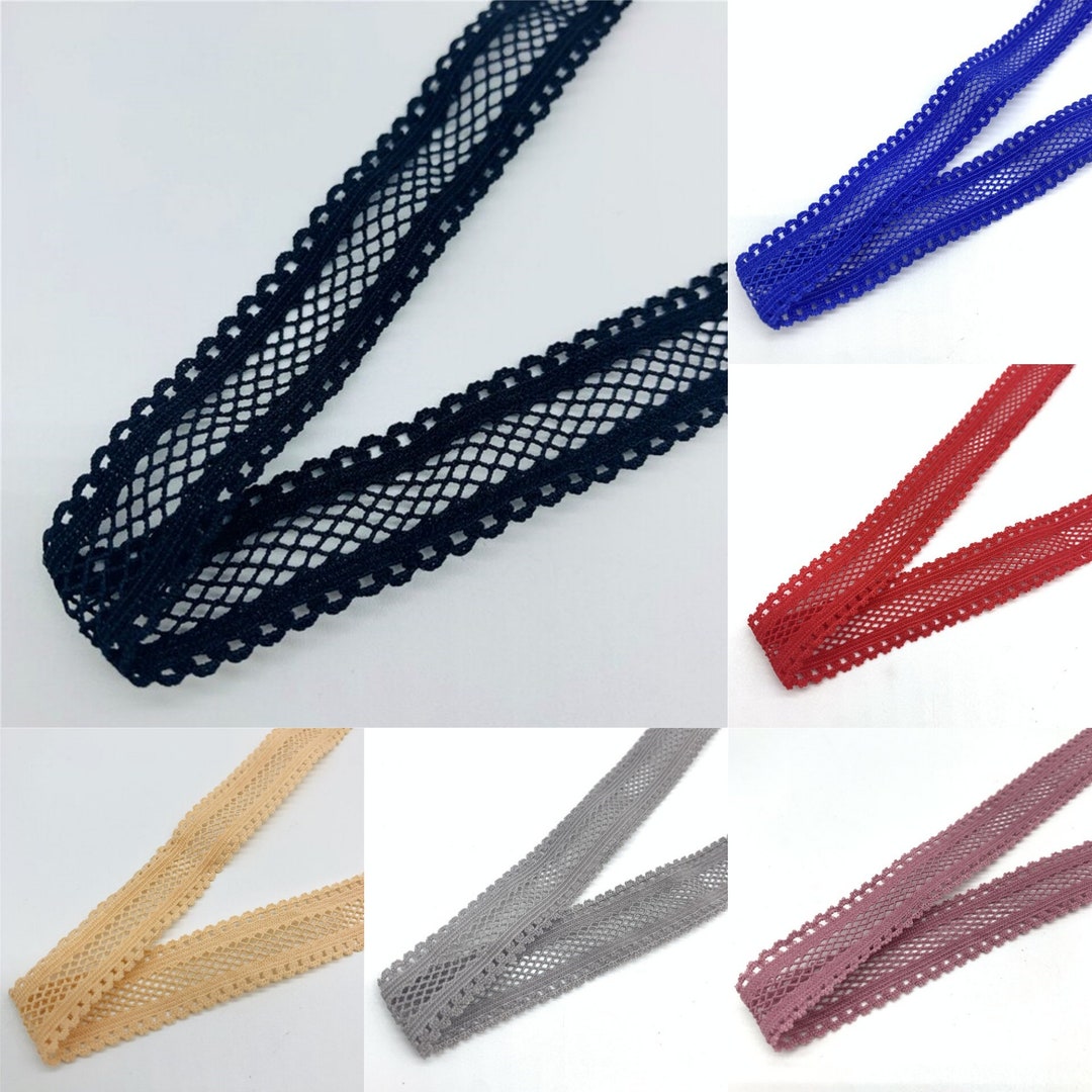 5 Yards 15mm Elastic Grid Band Ribbon Fold Over for Sewing Lace Trim ...