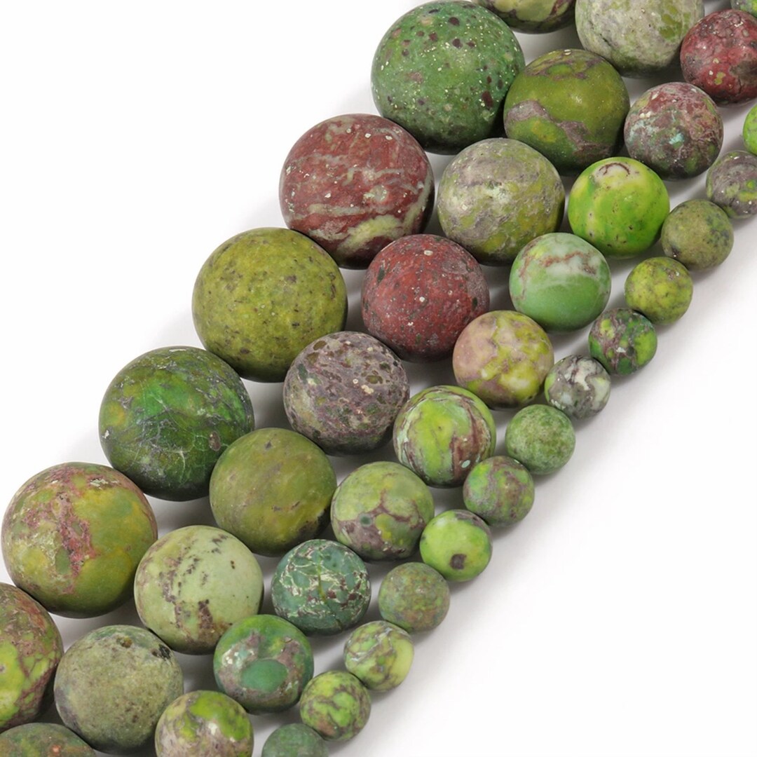4/6/8/10mm Round Matte Green Color Stone Beads for Jewelry Making ...