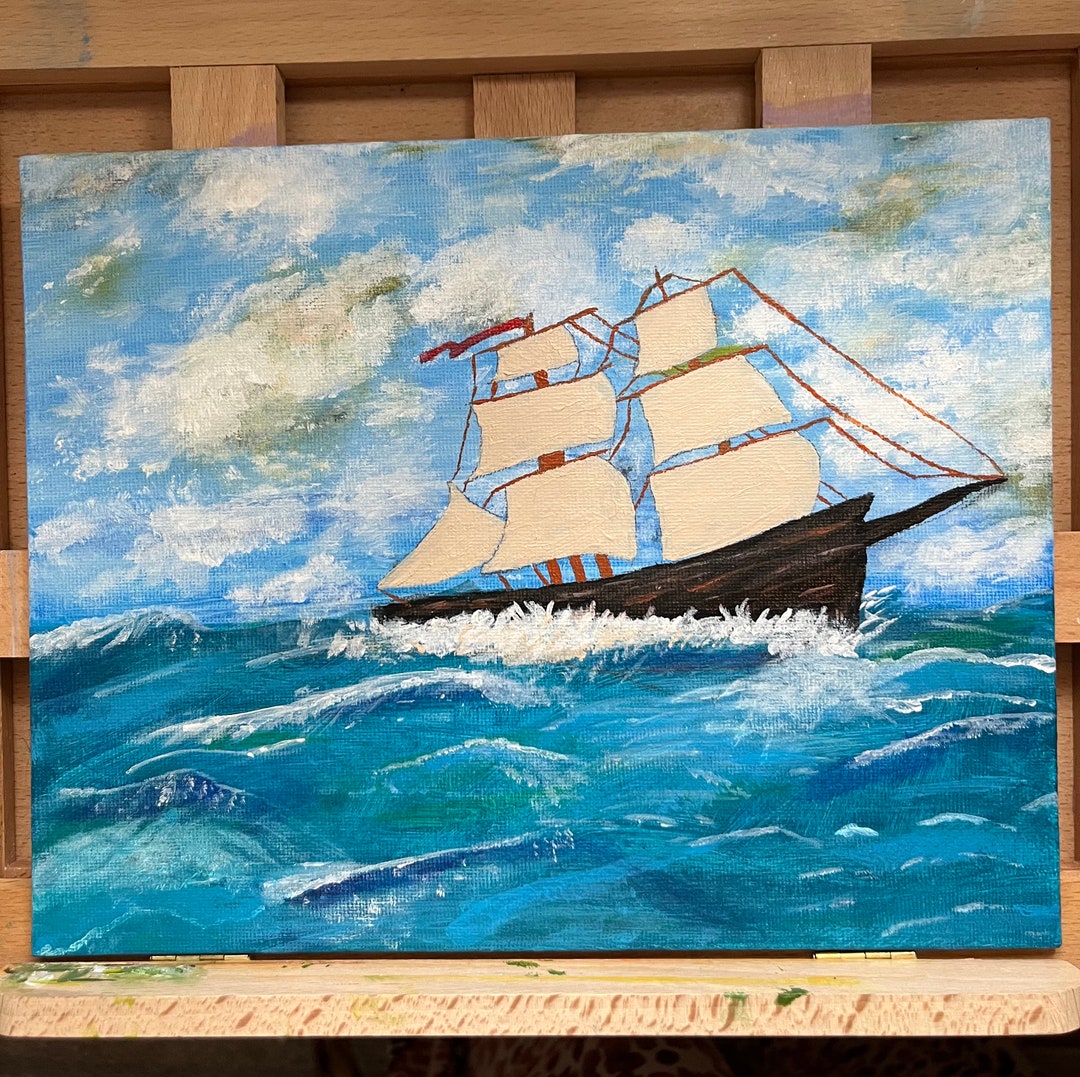 Boat on the Rough Seas Painting With Easel - Etsy