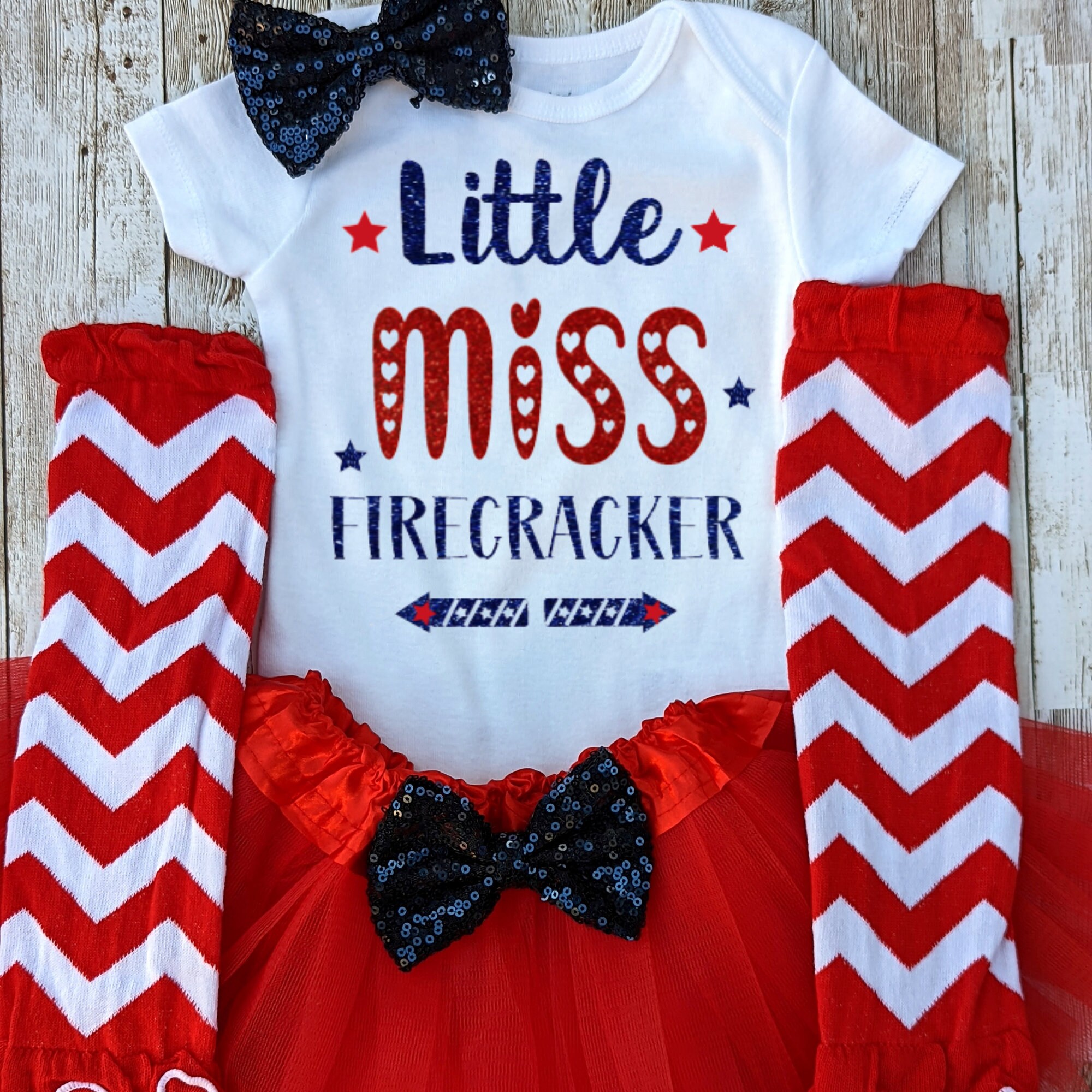 Little Miss Firecracker, Girls 4th of July, Red White and Blue Baby ...