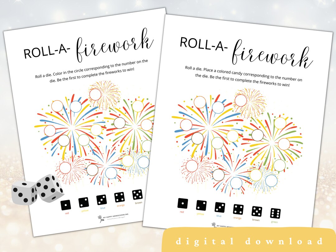 Roll A Firework New Years Game, Printable New Years Games, Roll A ...
