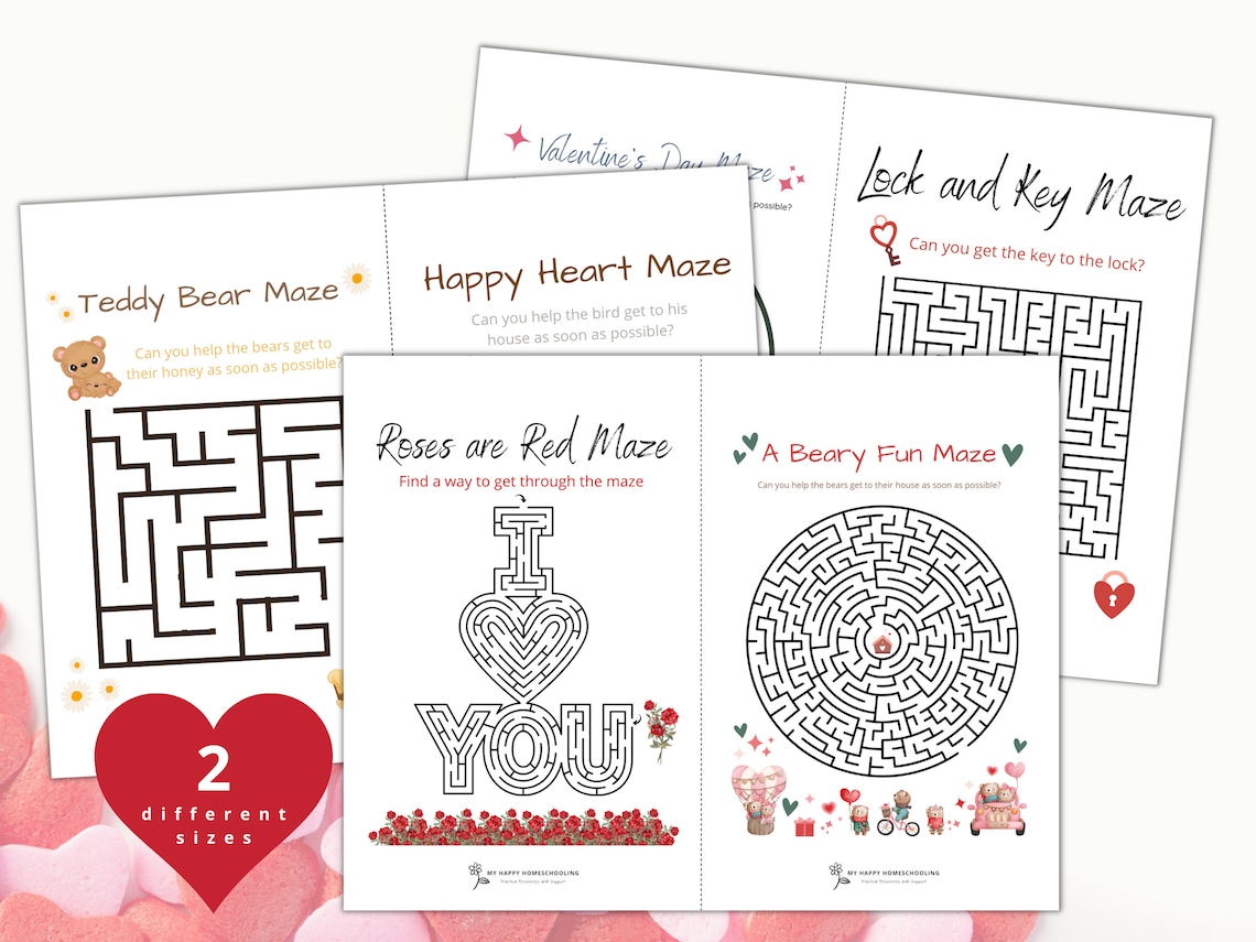 Valentine's Day Maze Collection, Valentine Maze Printable, Valentine's ...