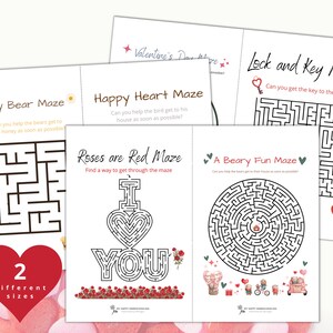 Valentine's Day Maze Collection, Valentine Maze Printable, Valentine's ...