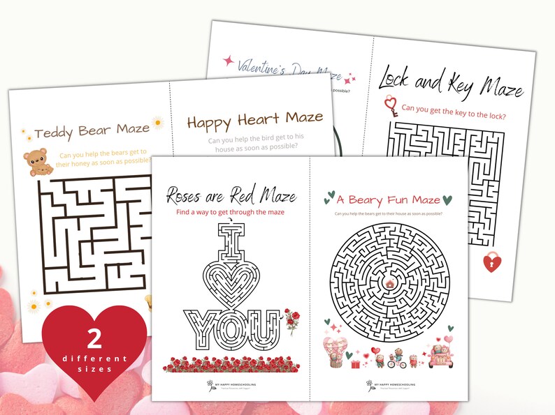 Valentine's Day Maze Collection, Valentine Maze Printable, Valentine's ...