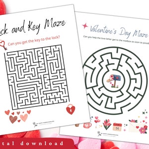 Valentine's Day Maze Collection, Valentine Maze Printable, Valentine's ...