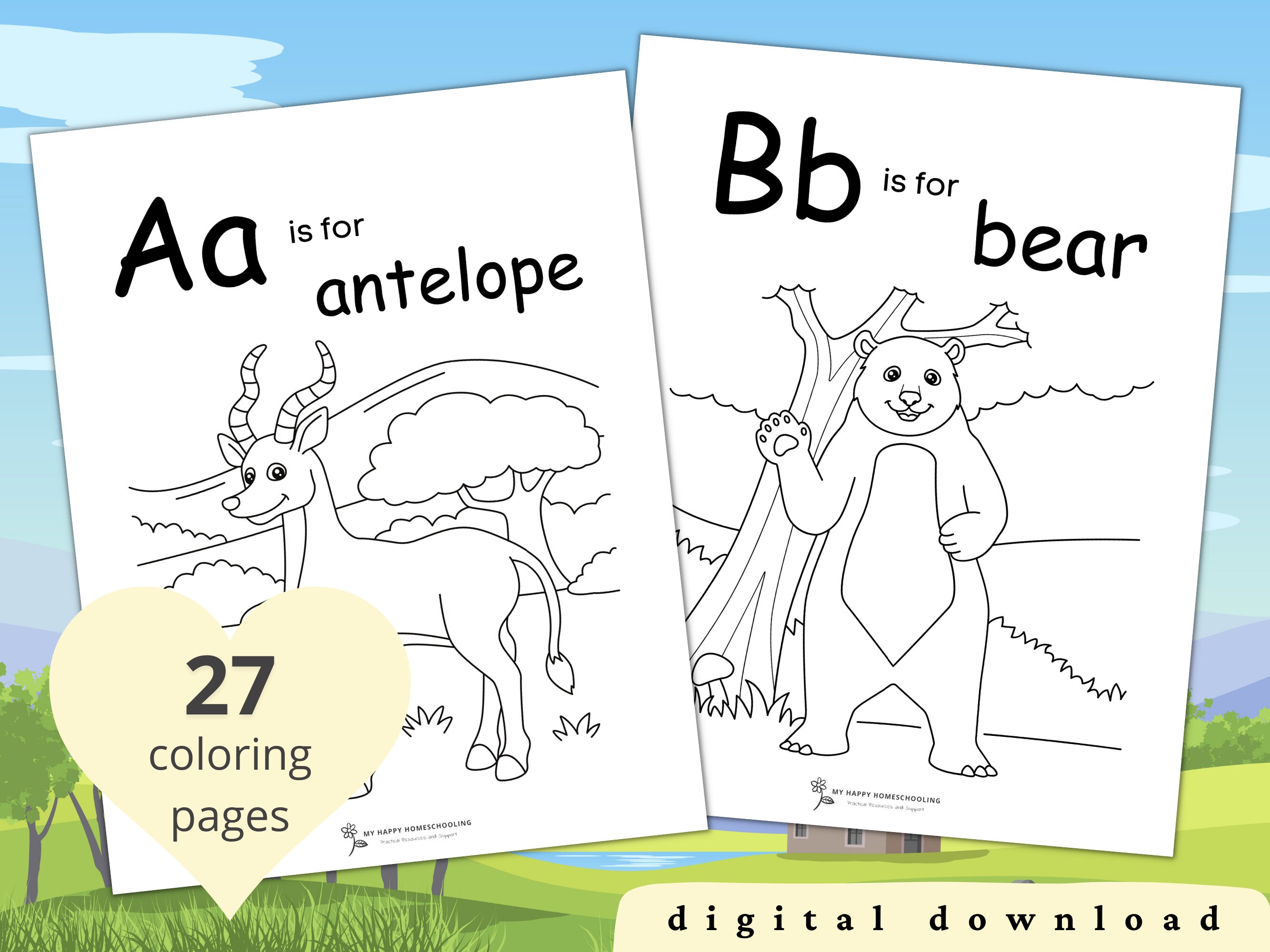 Animal Alphabet Coloring Book Pages, Alphabet Coloring Sheets, Animal ...