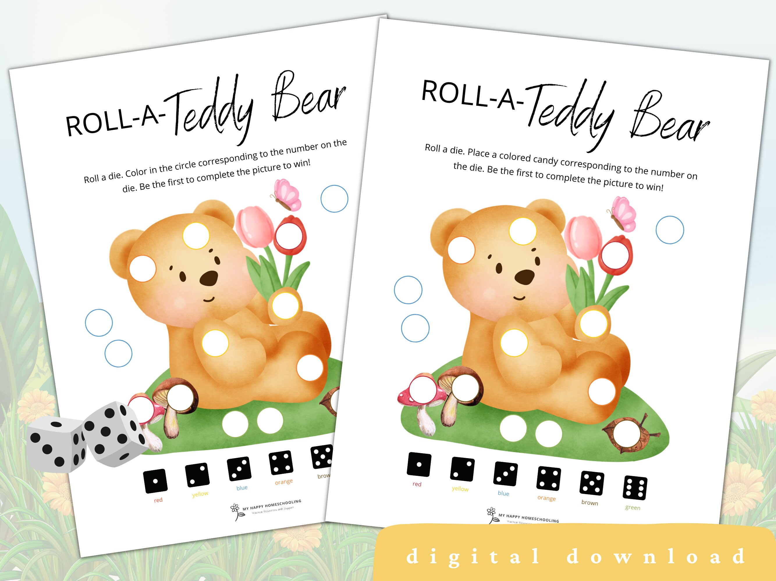 Roll-a-teddy Bear Dice Game, Spring Game Printable, Spring Printable ...