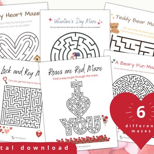 Valentine's Day Maze Collection, Valentine Maze Printable, Valentine's ...