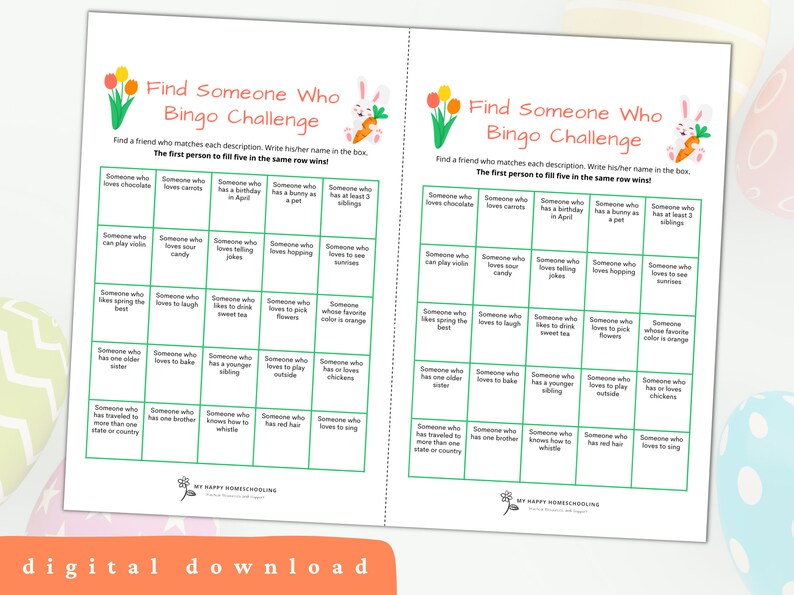 Easter Bingo "find Someone Who" Printable Activity Page for Kids ...
