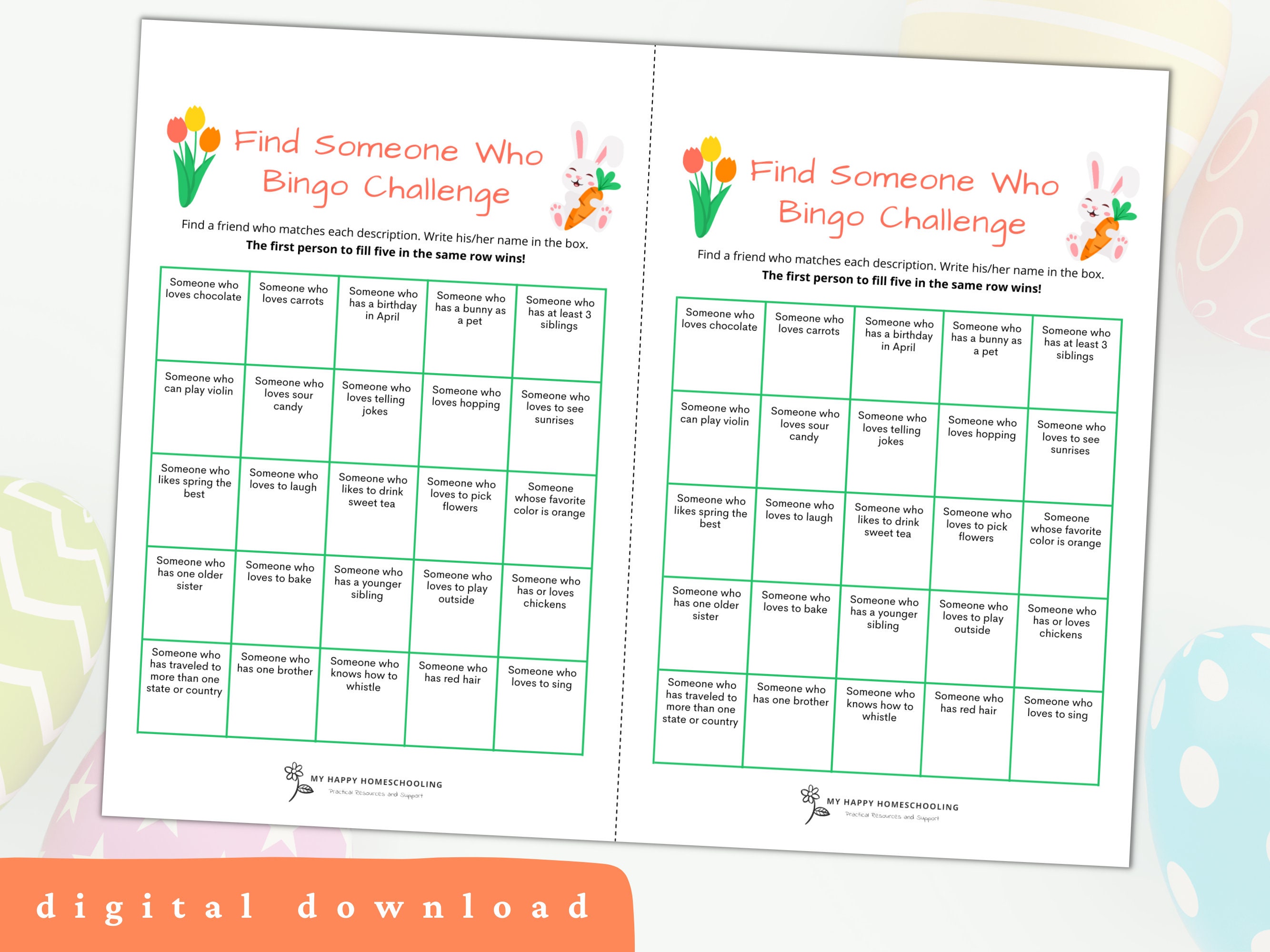Easter Bingo "find Someone Who" Printable Activity Page for Kids ...