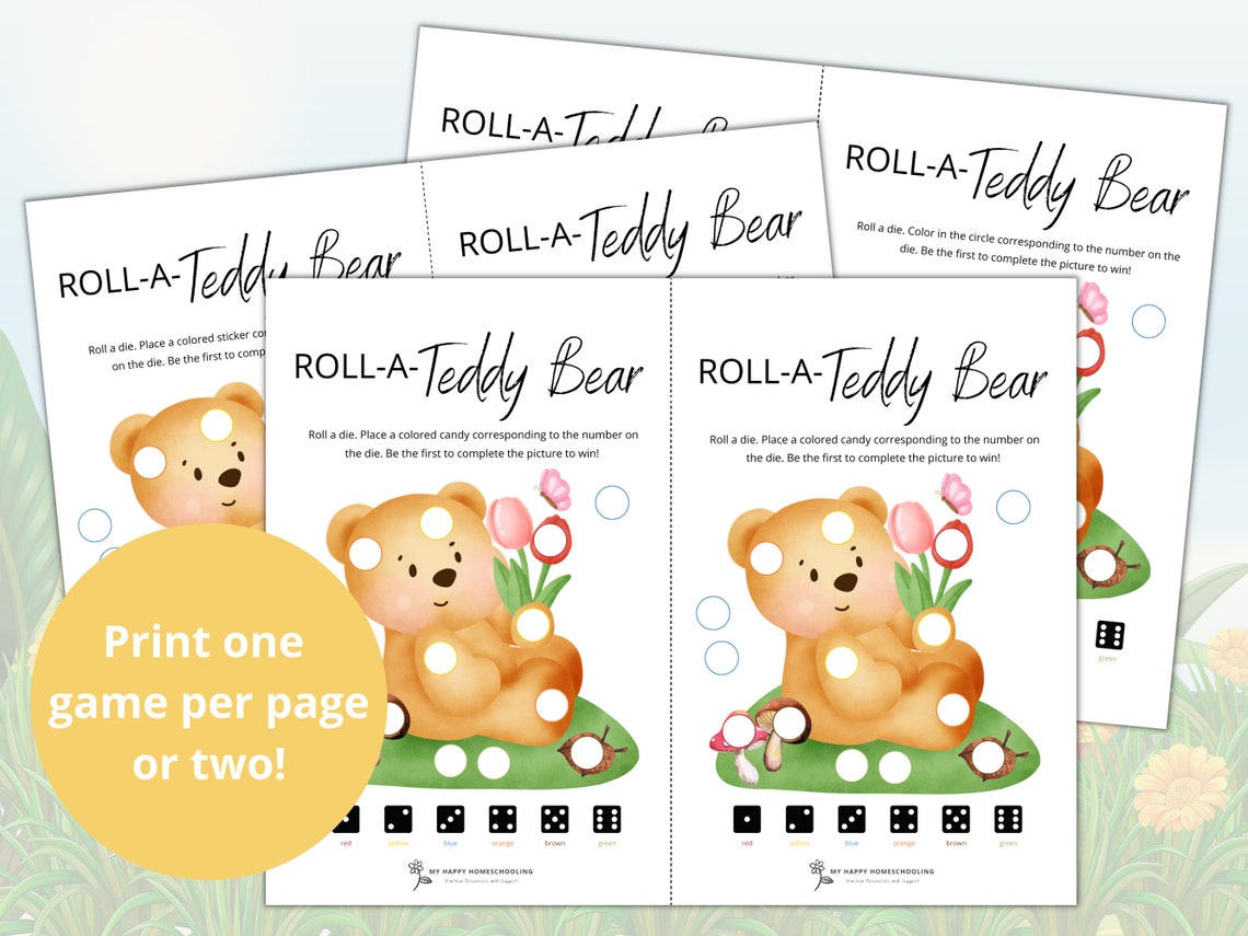 Roll-a-teddy Bear Dice Game, Spring Game Printable, Spring Printable ...