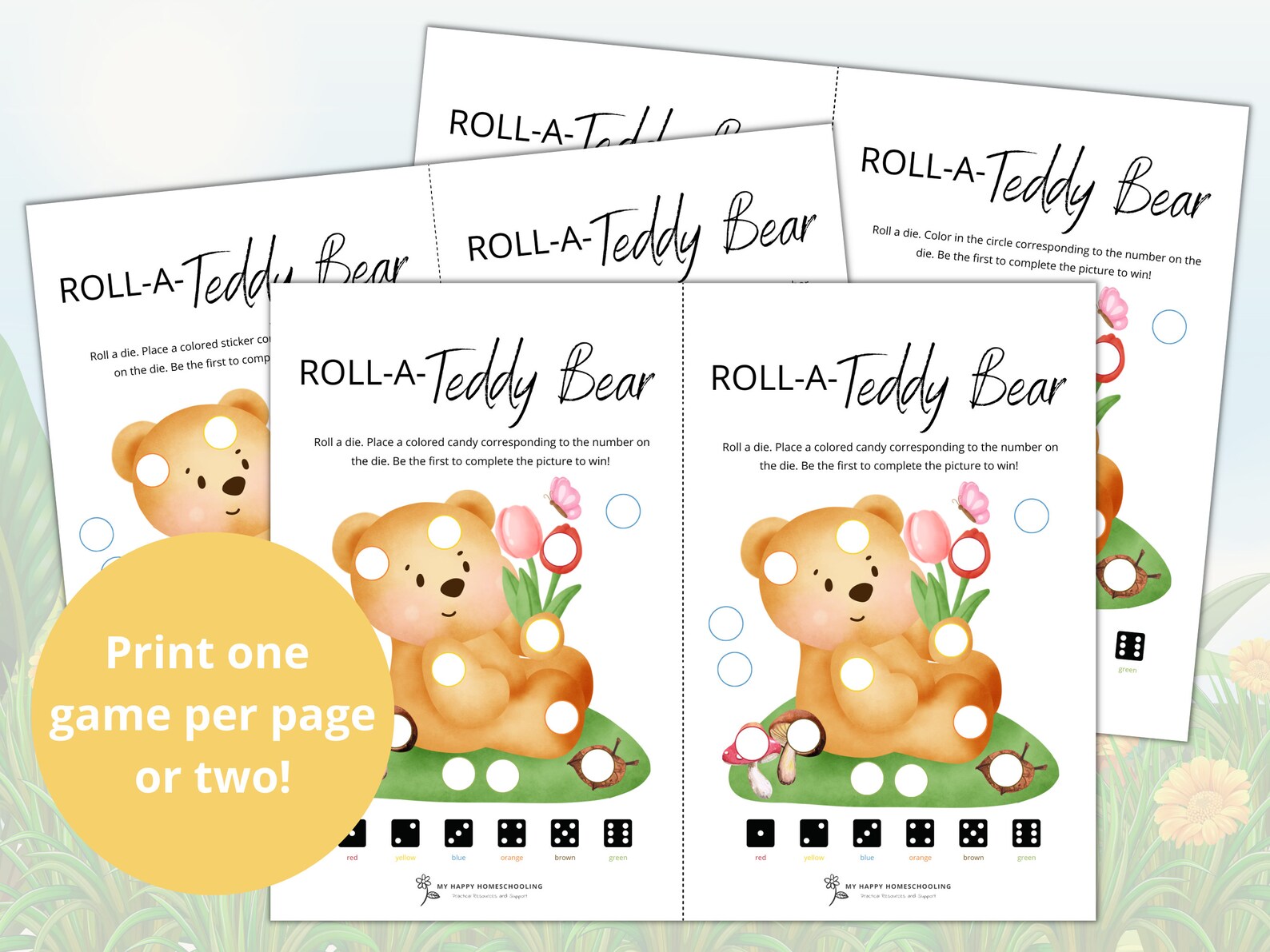 Roll-a-teddy Bear Dice Game, Spring Game Printable, Spring Printable ...