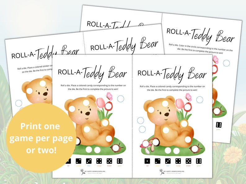 Roll-a-teddy Bear Dice Game, Spring Game Printable, Spring Printable ...