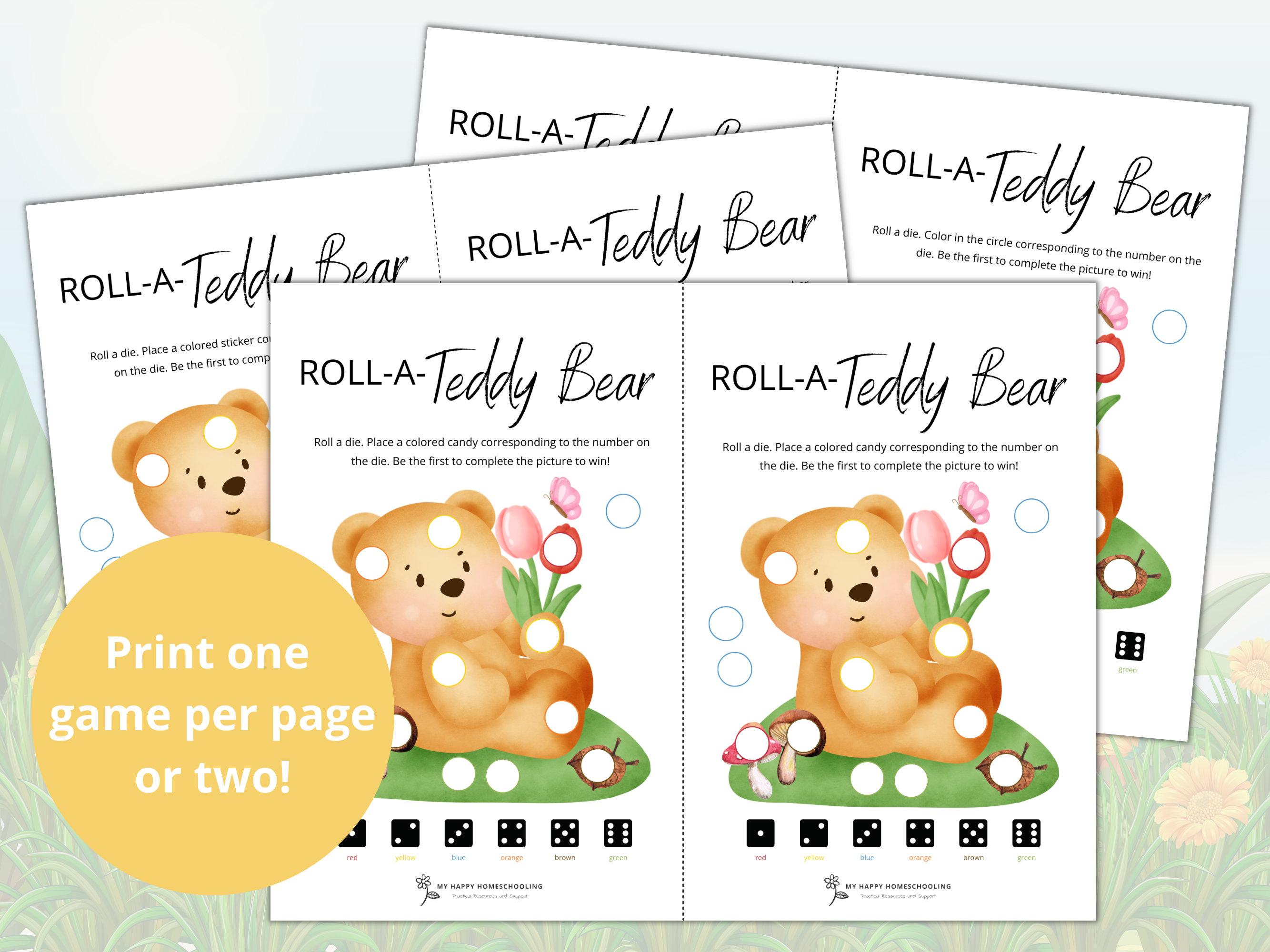 Roll-a-teddy Bear Dice Game, Spring Game Printable, Spring Printable ...