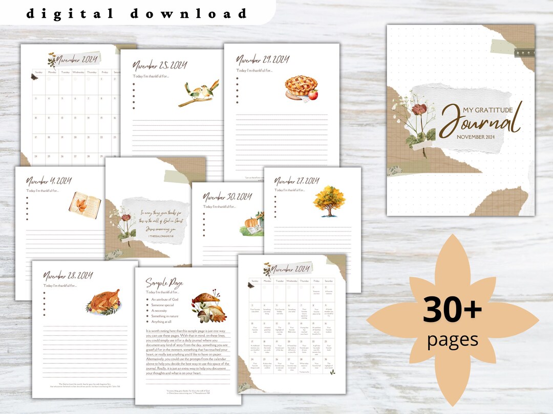 Gratitude Journal Printable, Thankfulness Journal, 30 Day Thankfulness ...