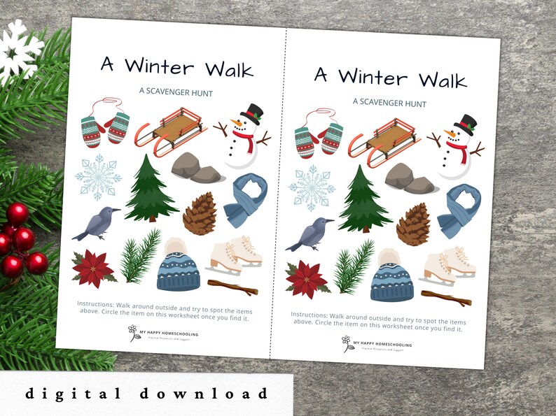 A Winter Walk Scavenger Hunt Printable, Winter Nature Activity, Winter ...