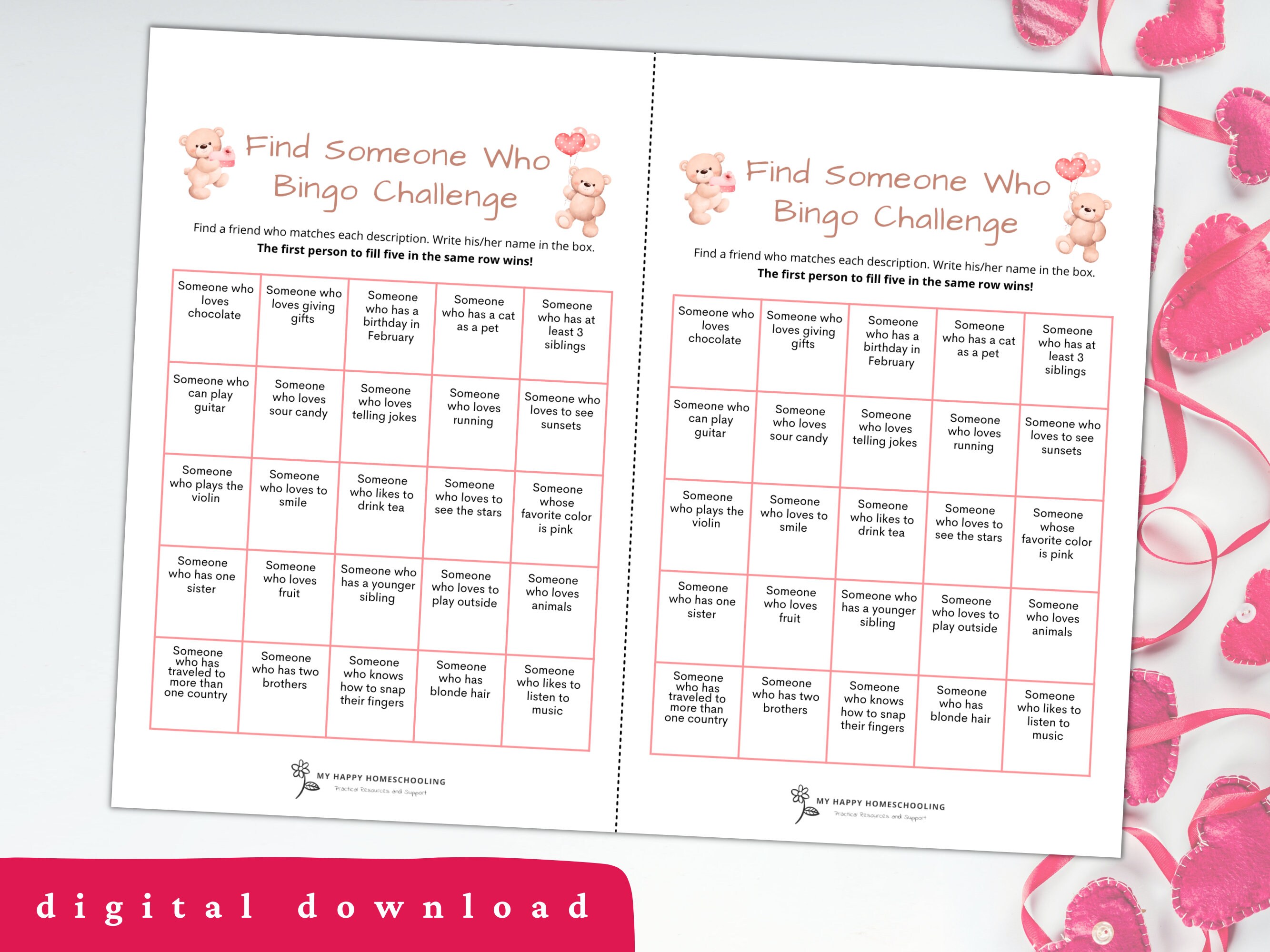 Valentine's Day Bingo "find Someone Who" Printable Activity Page for ...