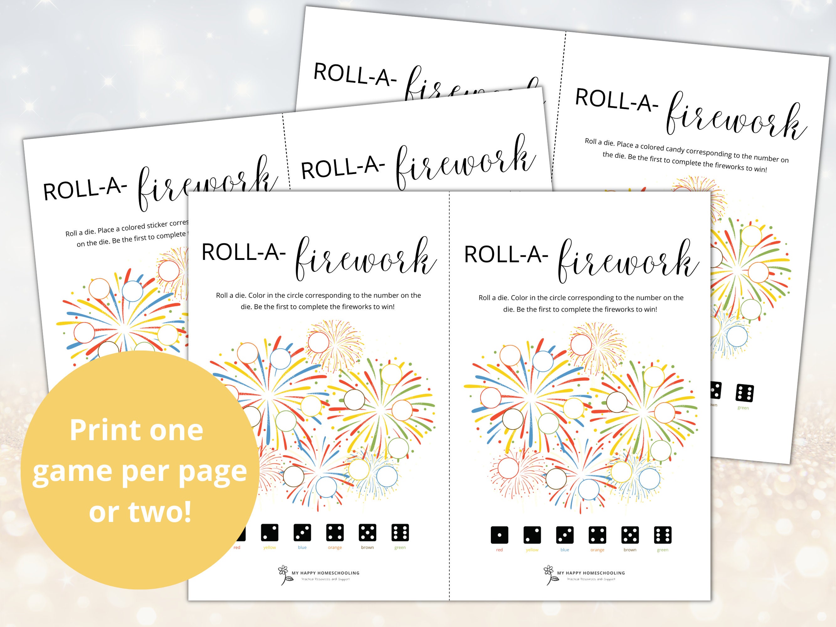 Roll A Firework New Years Game, Printable New Years Games, Roll A ...
