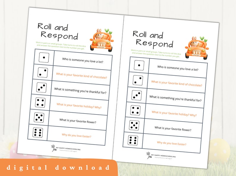 Easter Roll-and-respond Printable Dice Game Activity Page for Kids ...