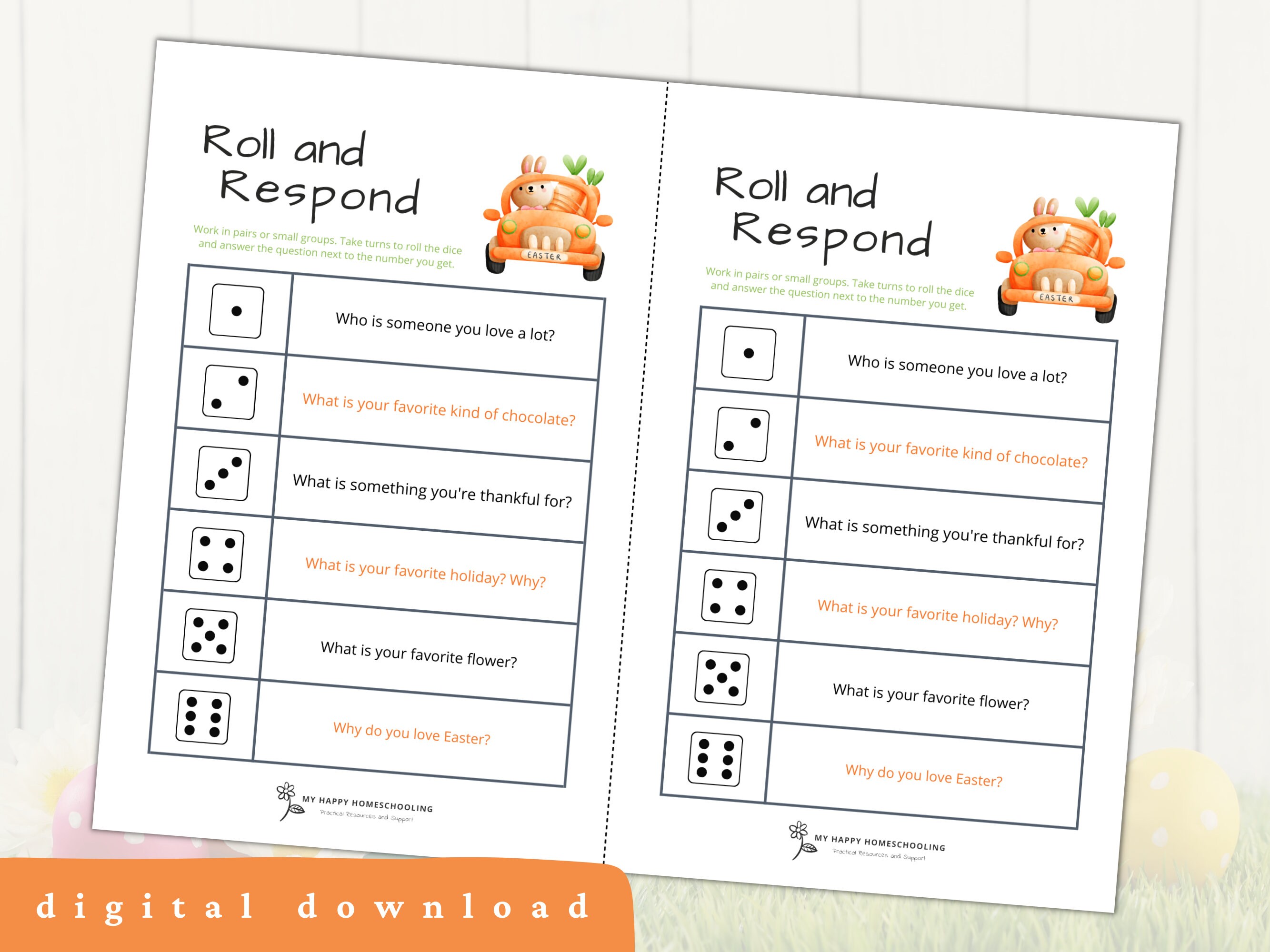 Easter Roll-and-respond Printable Dice Game Activity Page for Kids ...