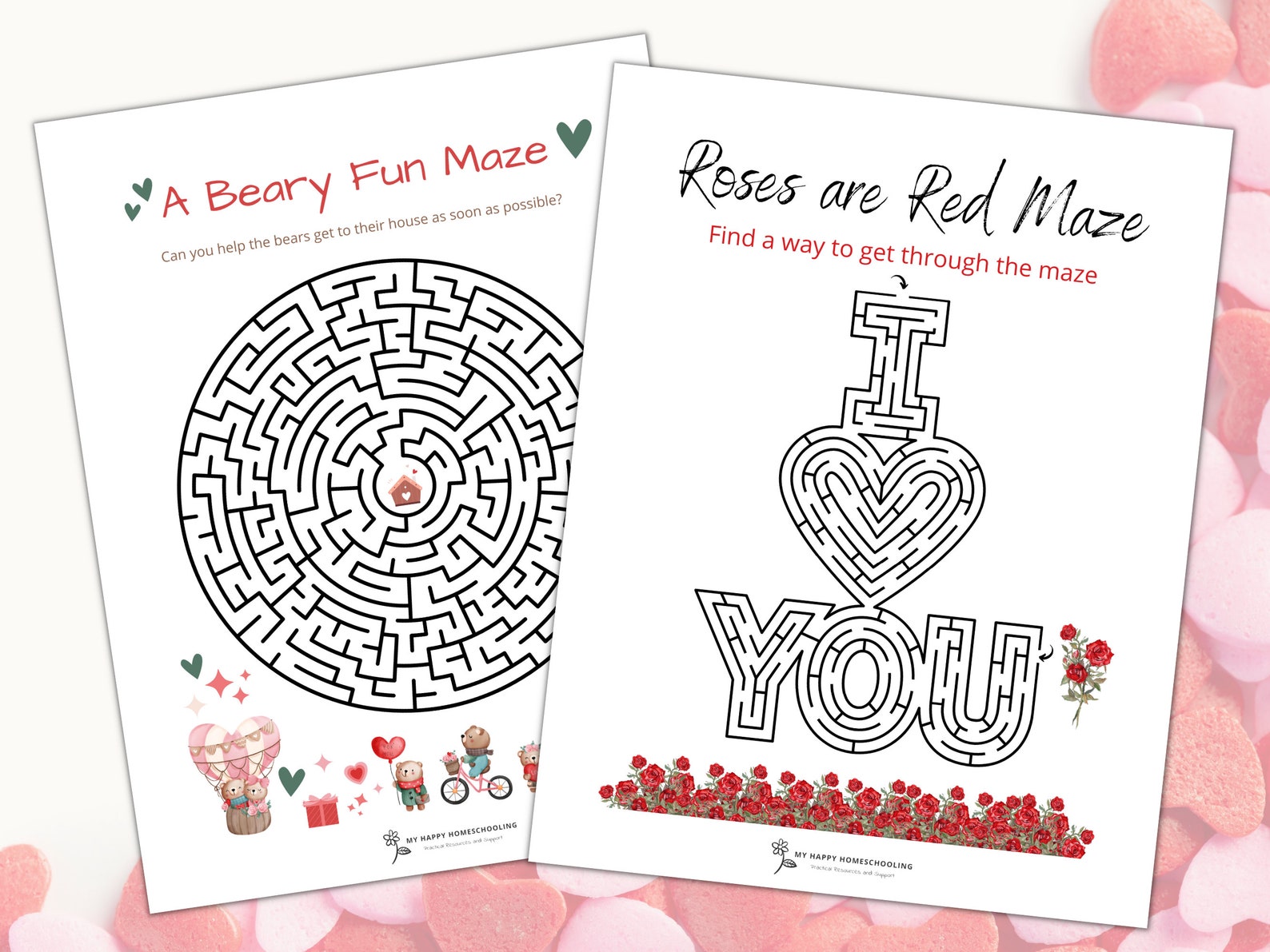 Valentine's Day Maze Collection, Valentine Maze Printable, Valentine's ...