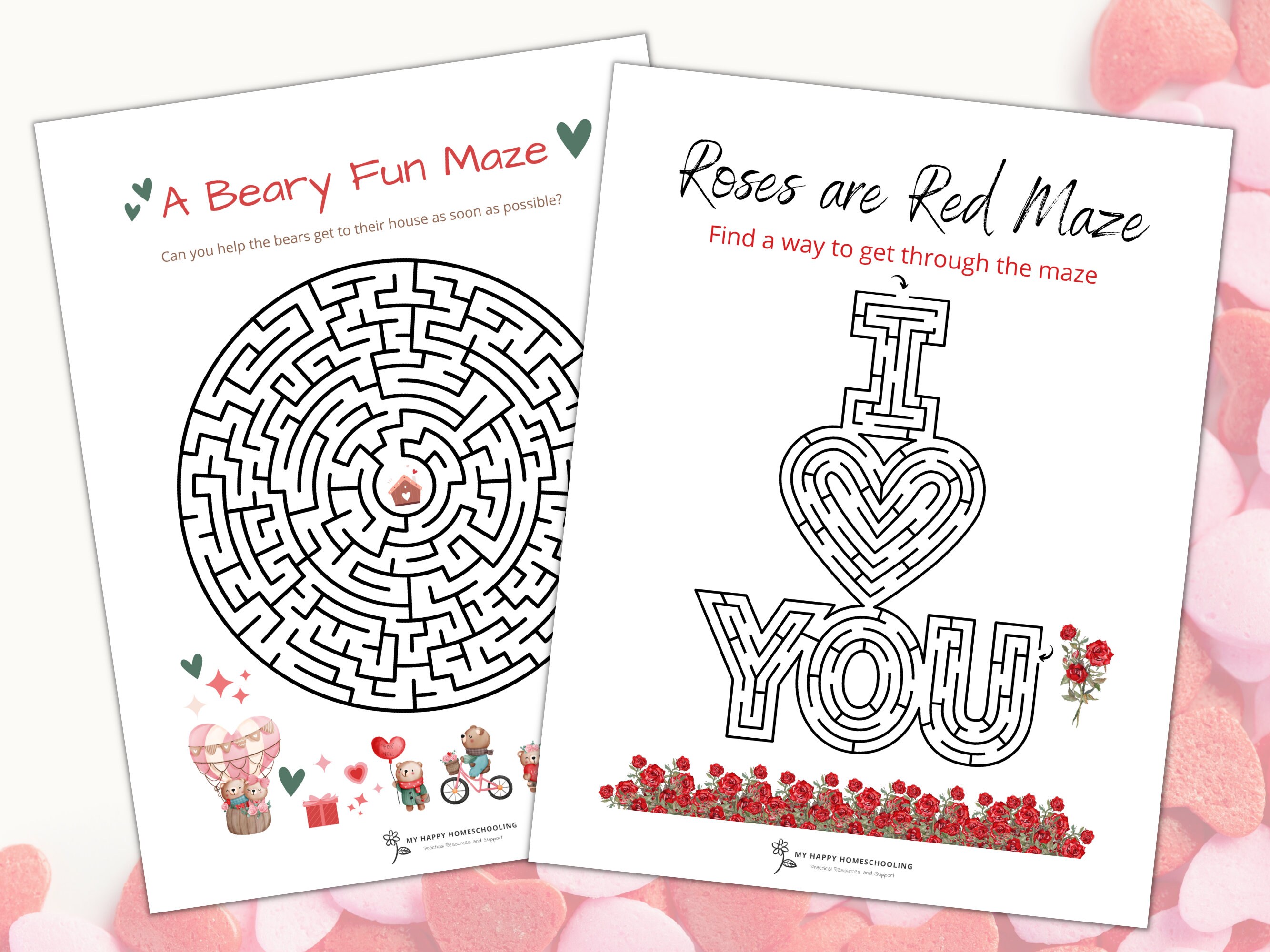 Valentine's Day Maze Collection, Valentine Maze Printable, Valentine's ...