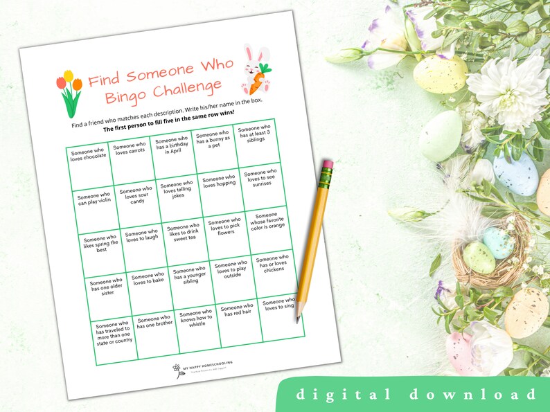 Easter Bingo "find Someone Who" Printable Activity Page for Kids ...
