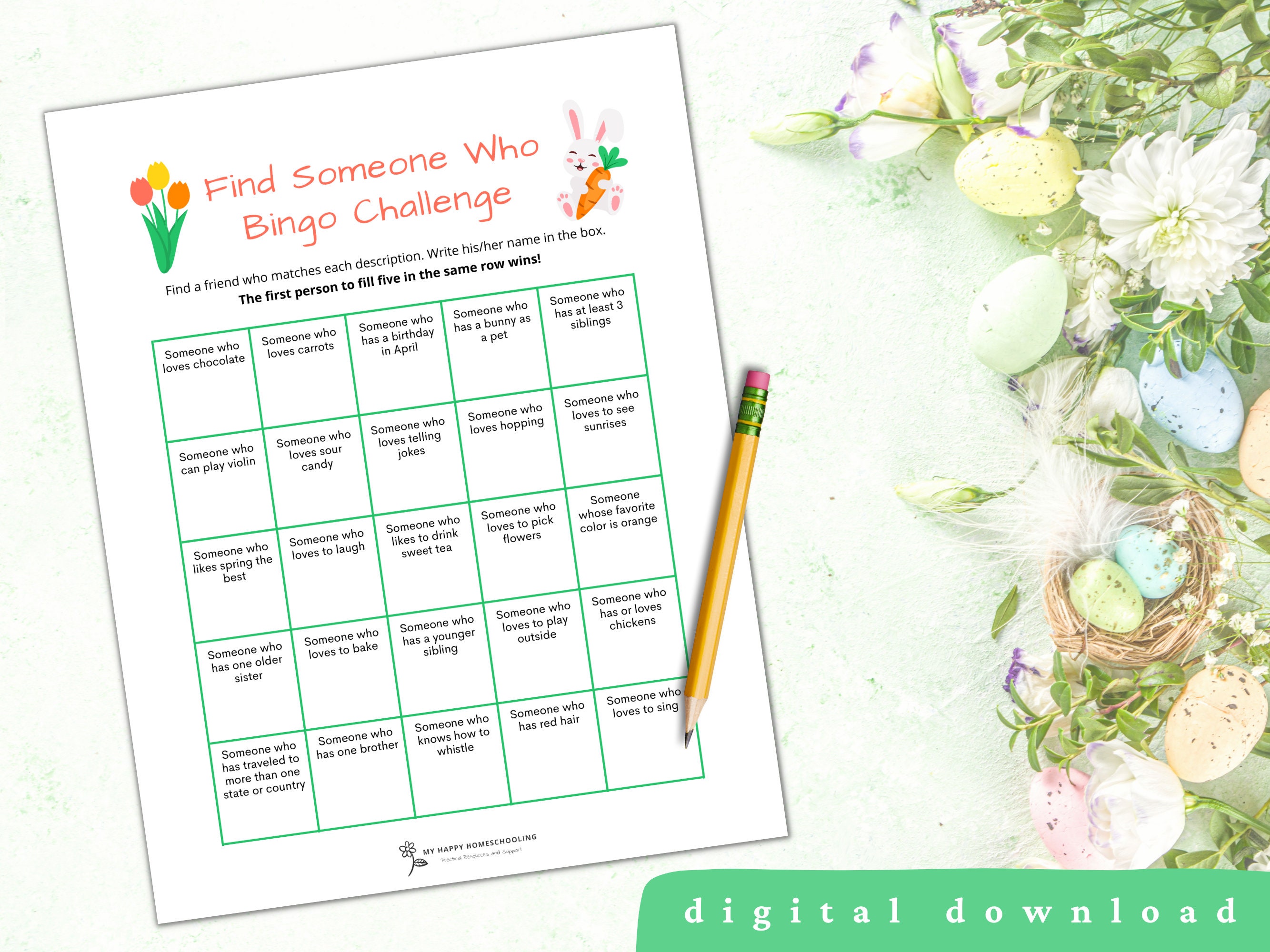 Easter Bingo "find Someone Who" Printable Activity Page for Kids ...