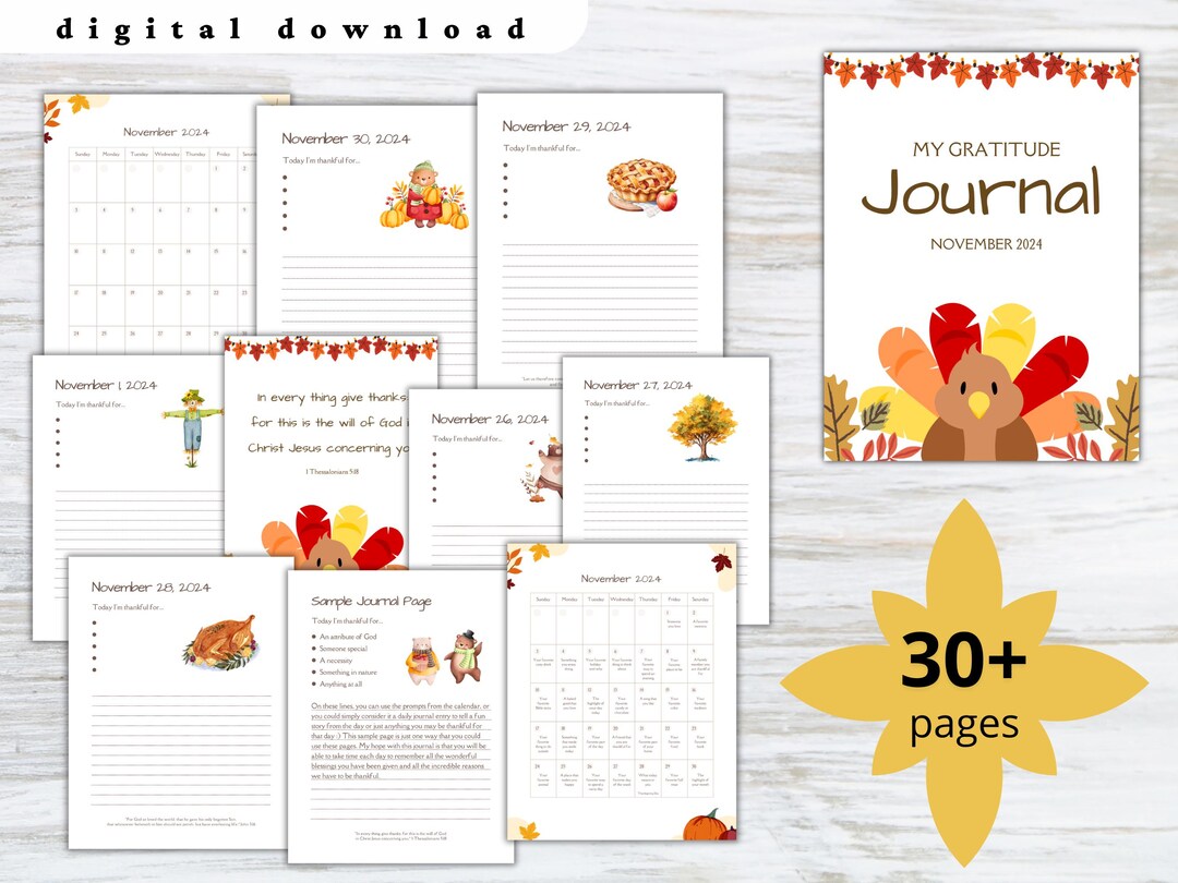 Gratitude Journal Printable for Kids, Thankfulness Journal, 30 Day ...